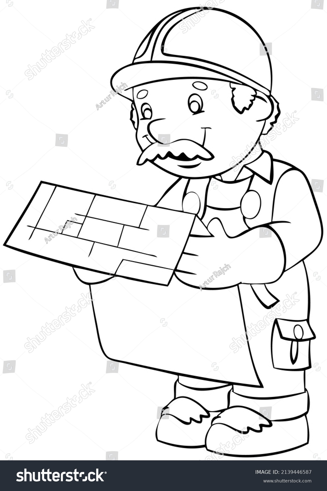 Construction Worker Construction Plan Element Coloring Stock Vector ...