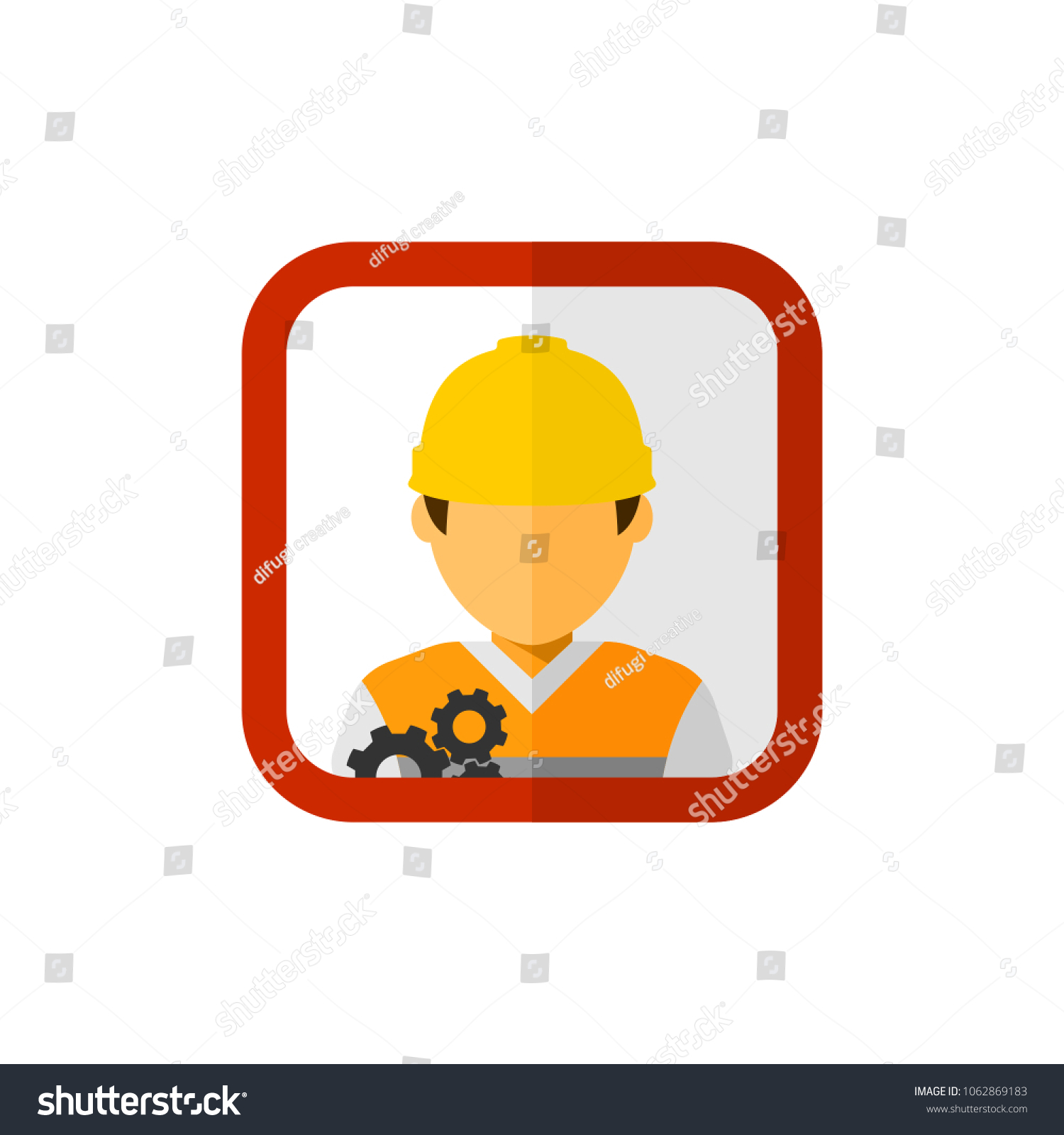 Construction Worker Square Avatar Vector: vector de stock (libre de ...