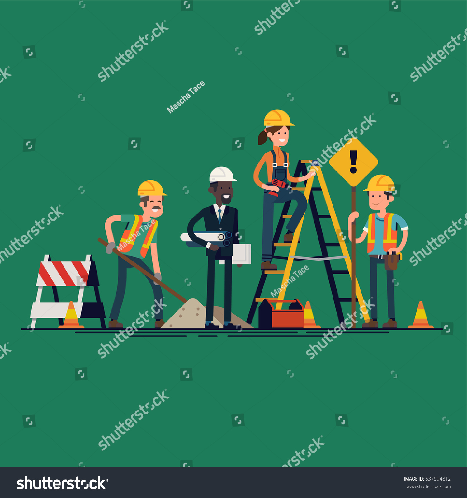 Vetor stock de Construction Workers Crew Cool Vector Character (livre ...