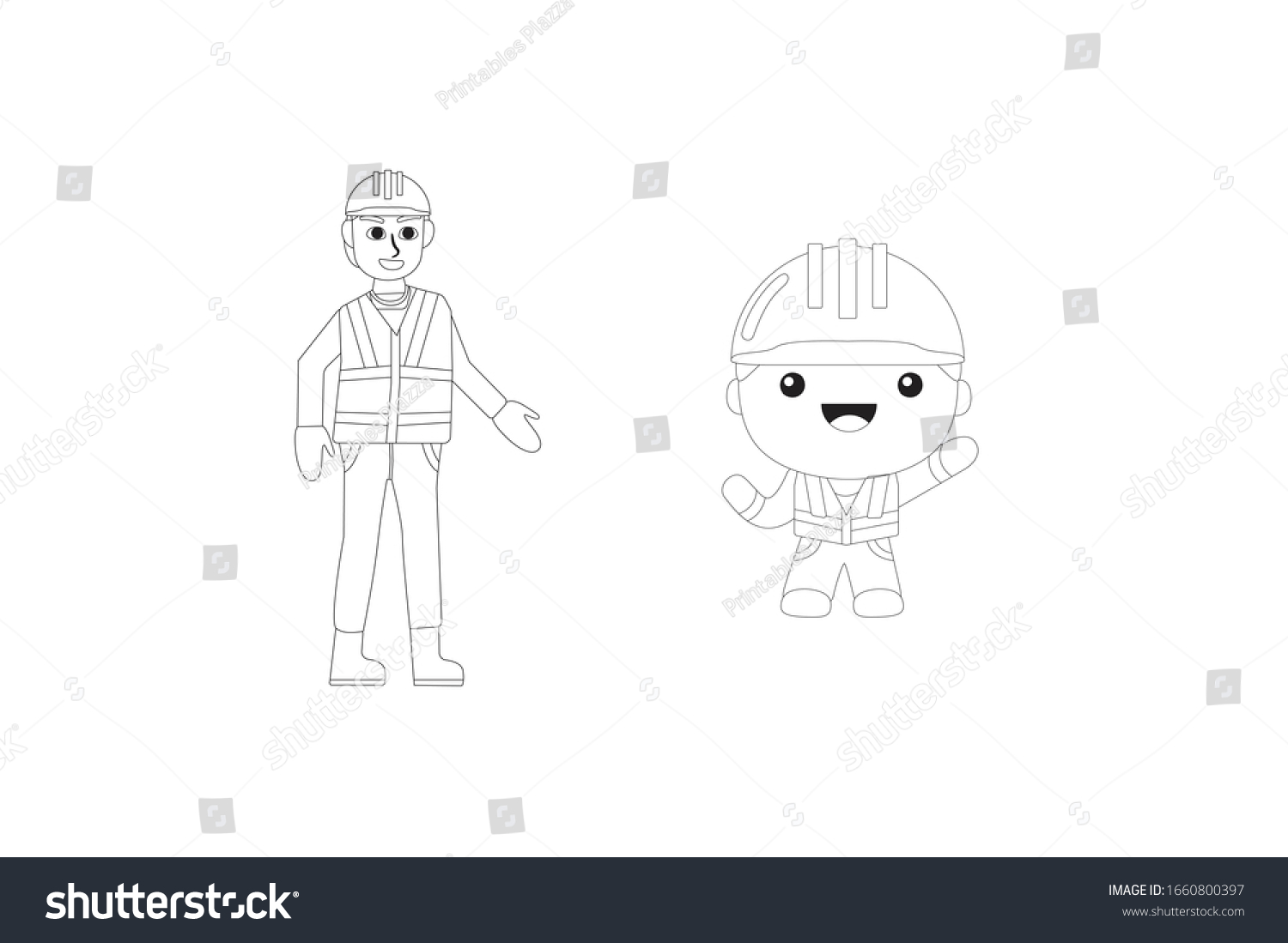 Construction Workers Occupation Vector Outline Illustration Stock ...