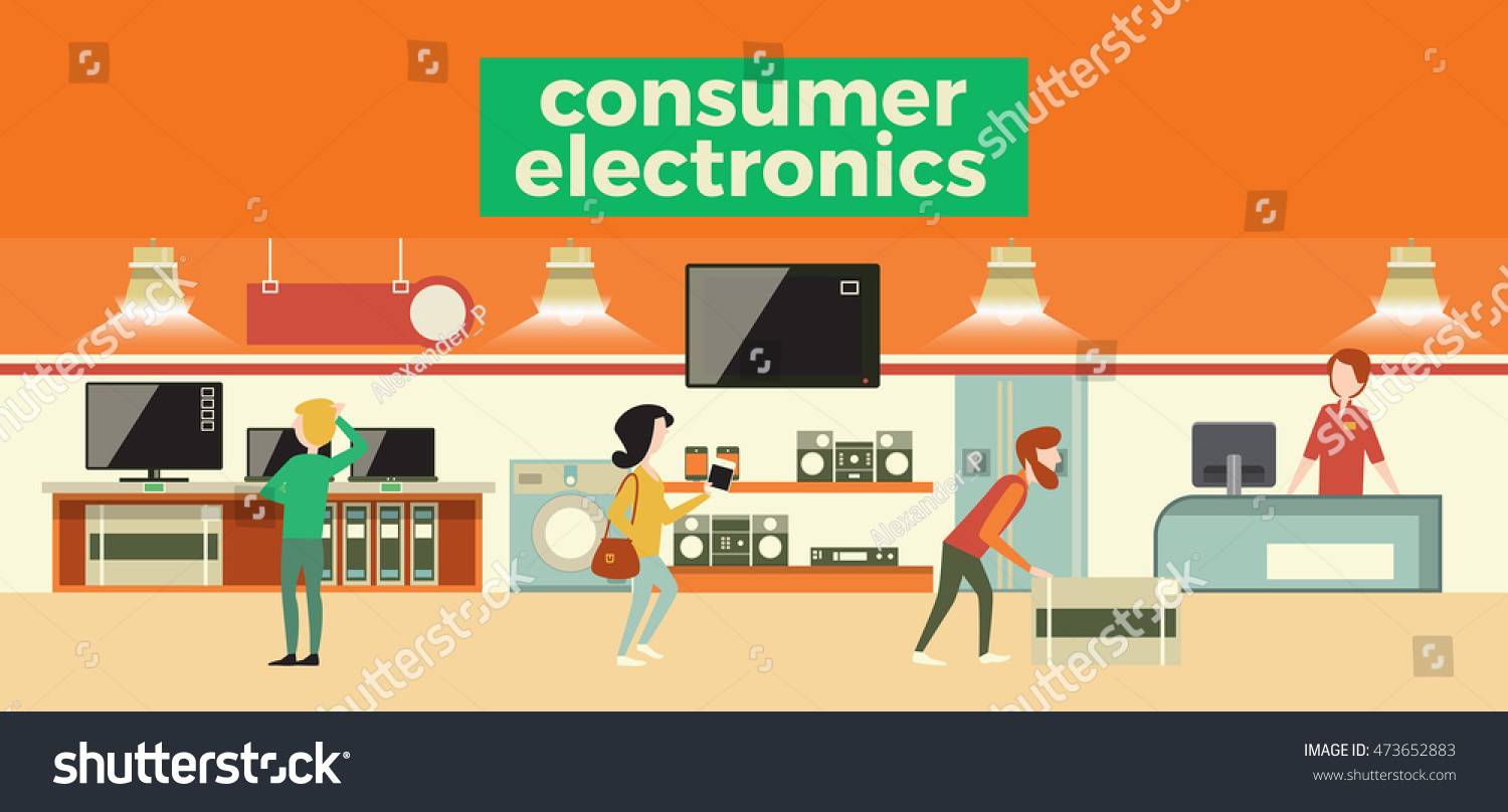 Consumer Electronics Shop Interior Cartoon Vector Stock Vector (Royalty ...
