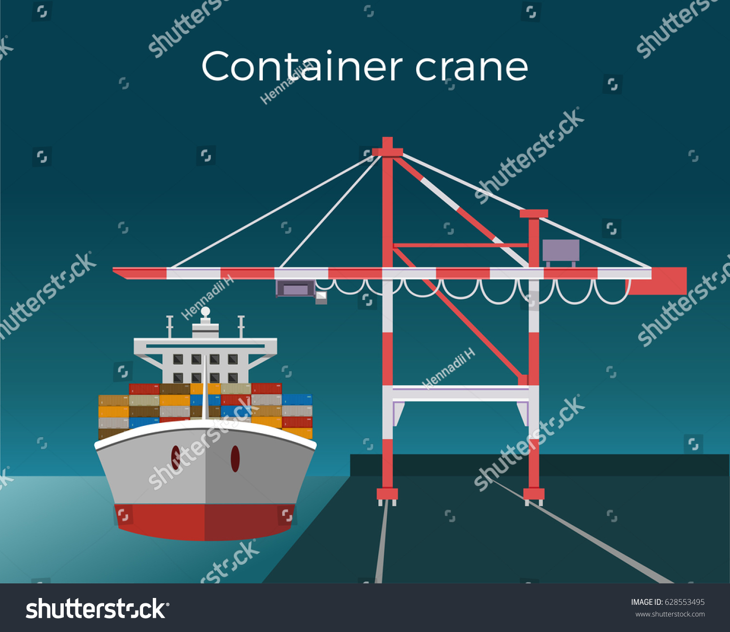 Container Ship Unloading Container Crane Vector Stock Vector (Royalty ...