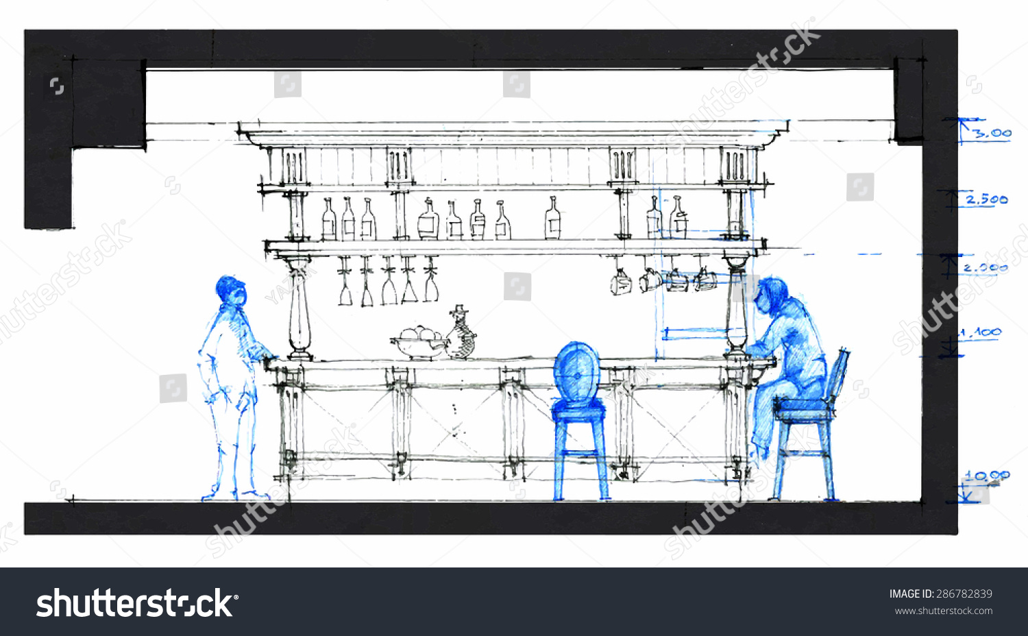 Contemporary Interior Bar Doodle Stock Vector (Royalty Free) 286782839