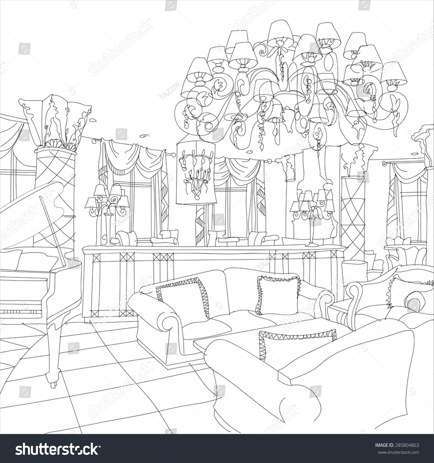 Contemporary Interior Doodles Stock Vector (Royalty Free) 285804863 ...