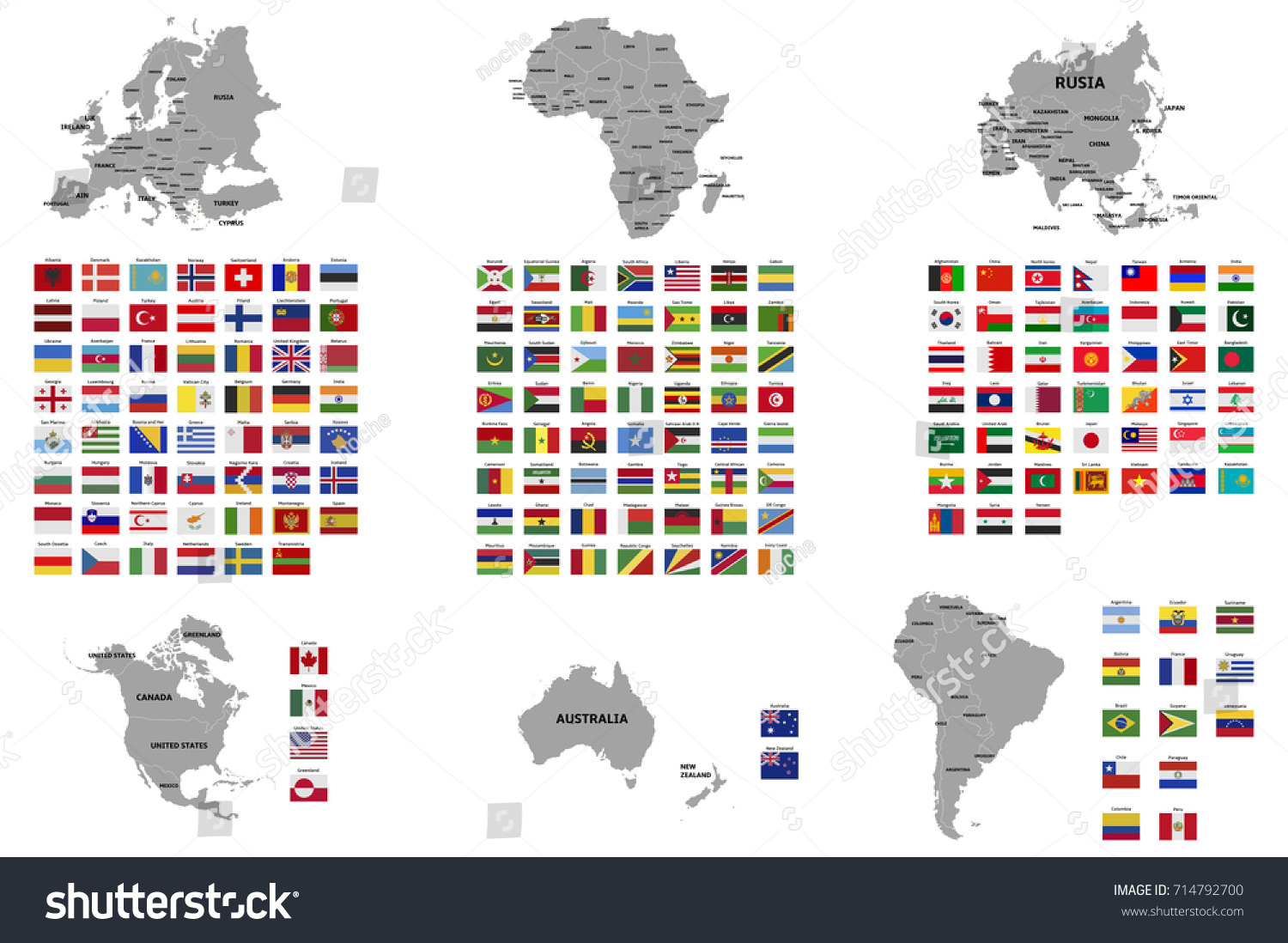 Continents Flags Stock Vector (Royalty Free) 714792700