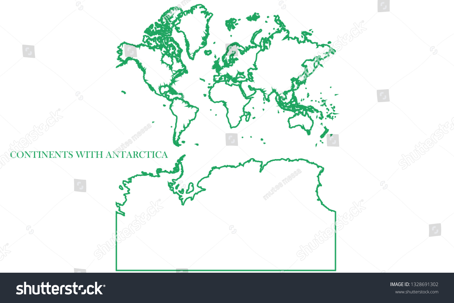 Continents Antarctica Green Line Map Stock Vector (Royalty Free) 1328691302