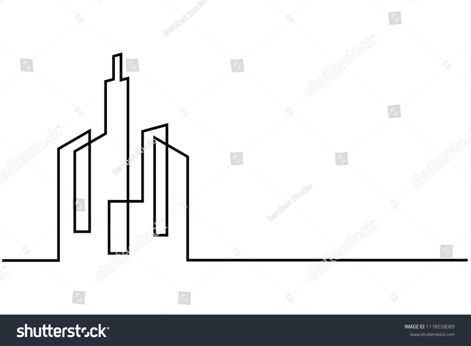 Continuous Line Building Vector Illustration On Stock Vector (Royalty ...