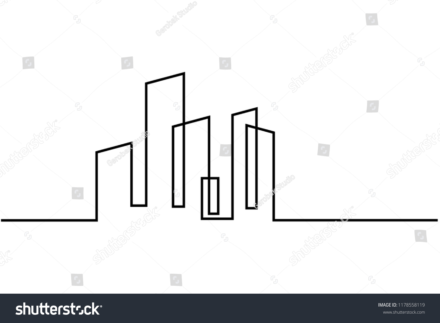 Continuous Line Building Vector Illustration On Stock Vector (Royalty ...