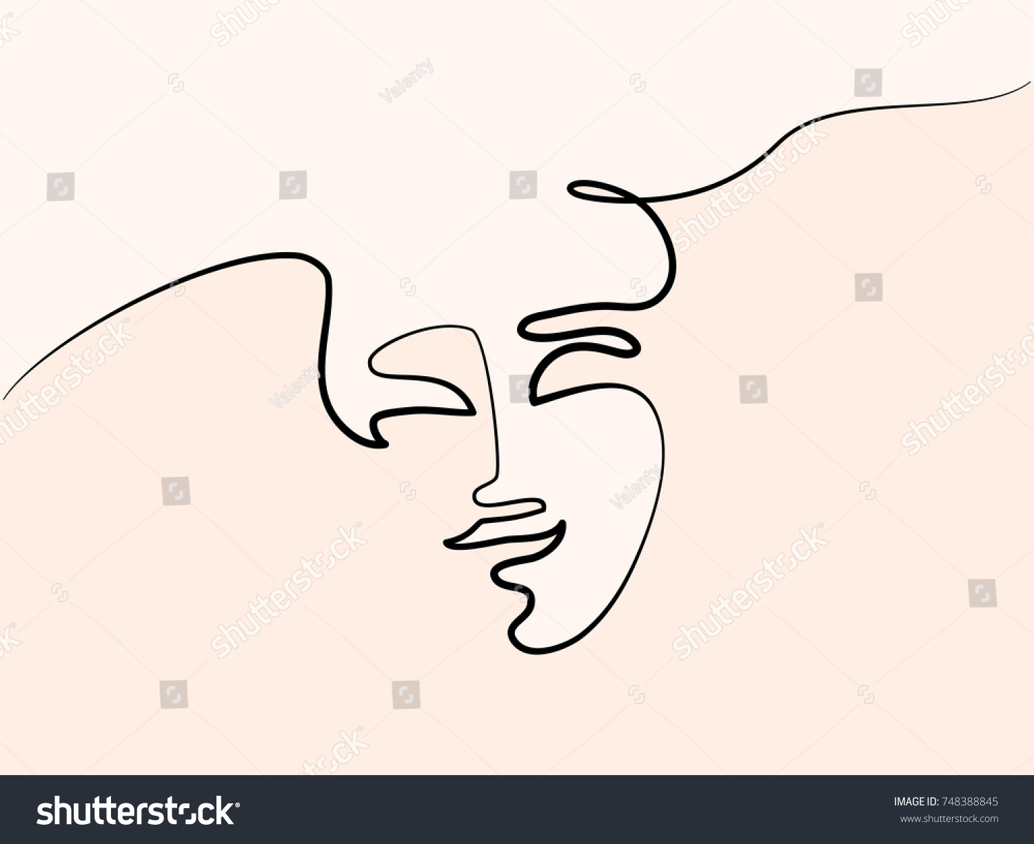 Continuous Line Drawing Abstract Portrait Woman Stockvector