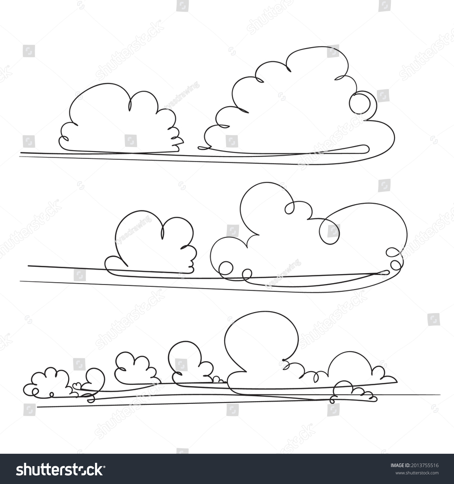 Continuous Line Drawing Clouds Illustration Vector Stock Vector ...