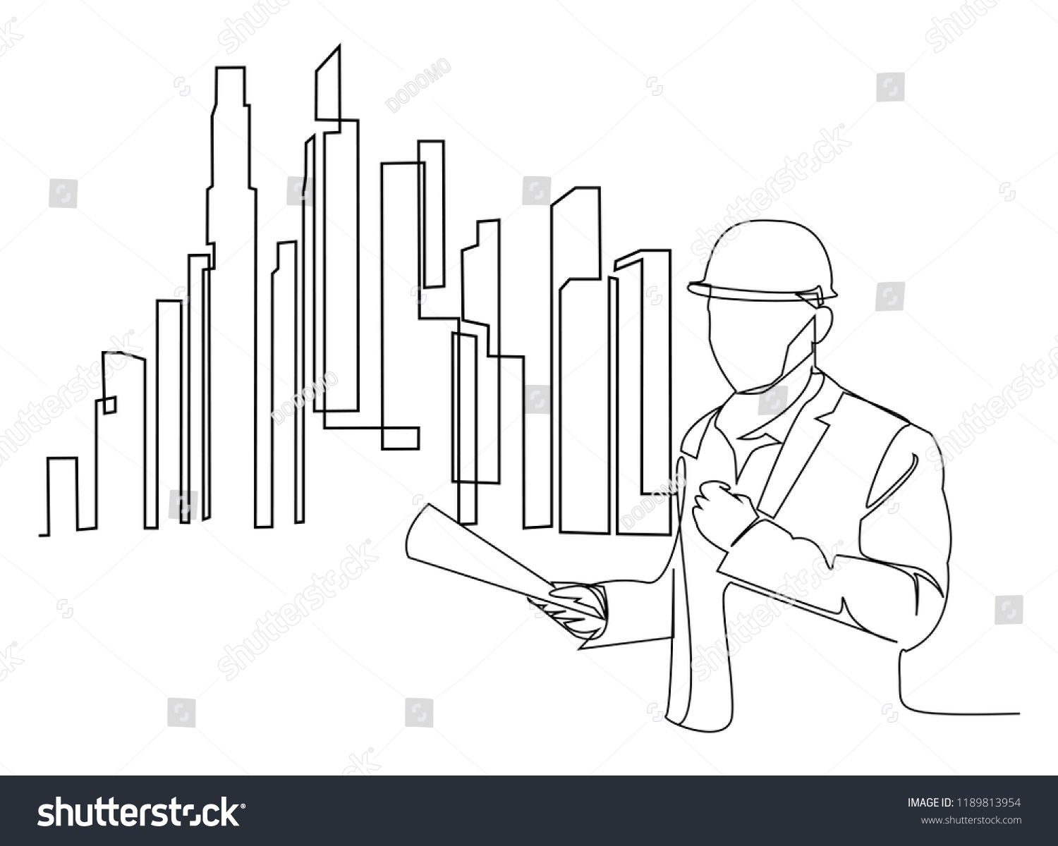 Continuous Line Drawing Engineer Building Construction: vector de stock ...