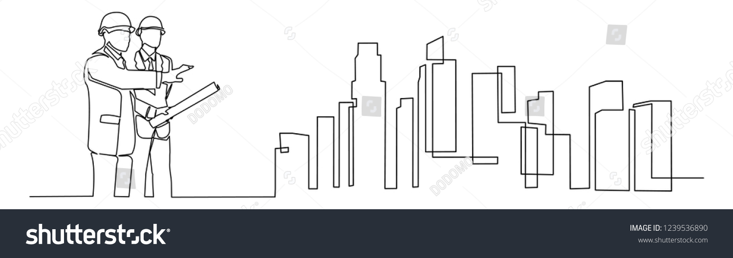 Continuous Line Drawing Engineer Building Construction Stock Vector ...
