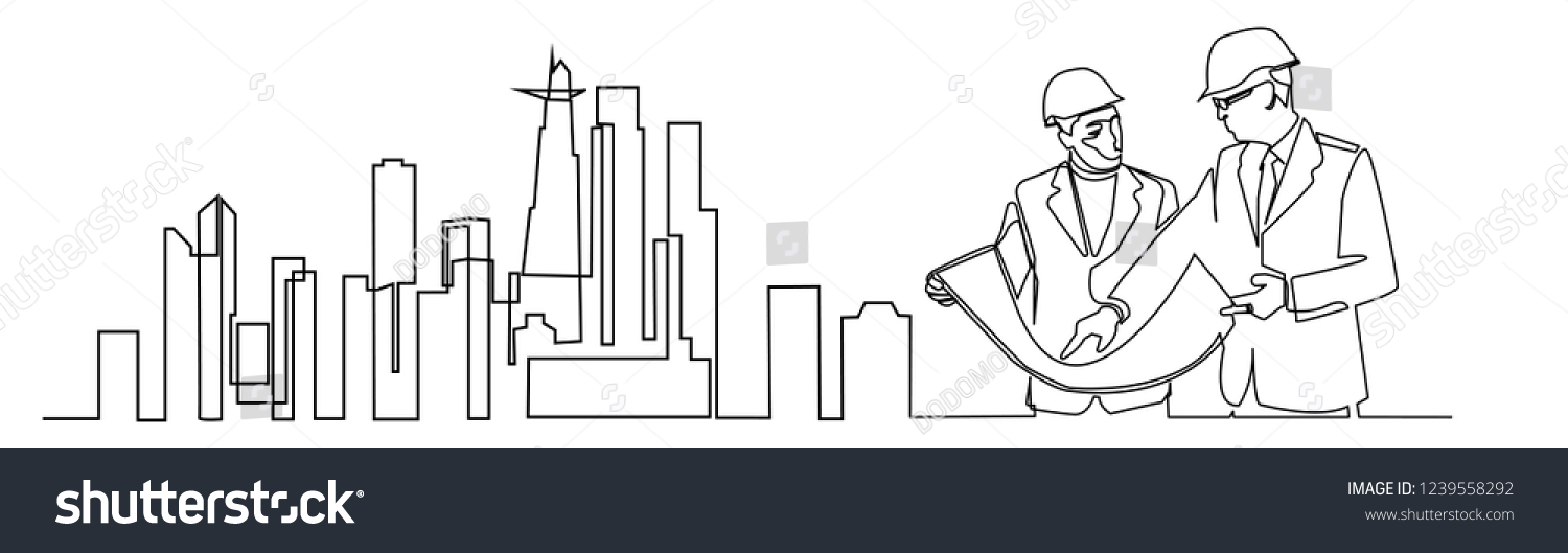 Continuous Line Drawing Engineer Building Construction Stock Vector ...