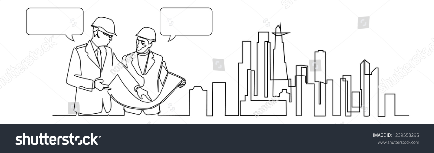 Continuous Line Drawing Engineer Building Construction Stock Vector ...
