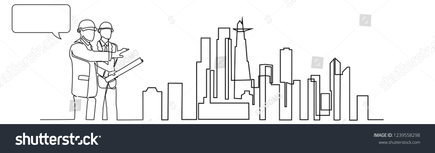 Continuous Line Drawing Engineer Building Construction Stock Vector ...