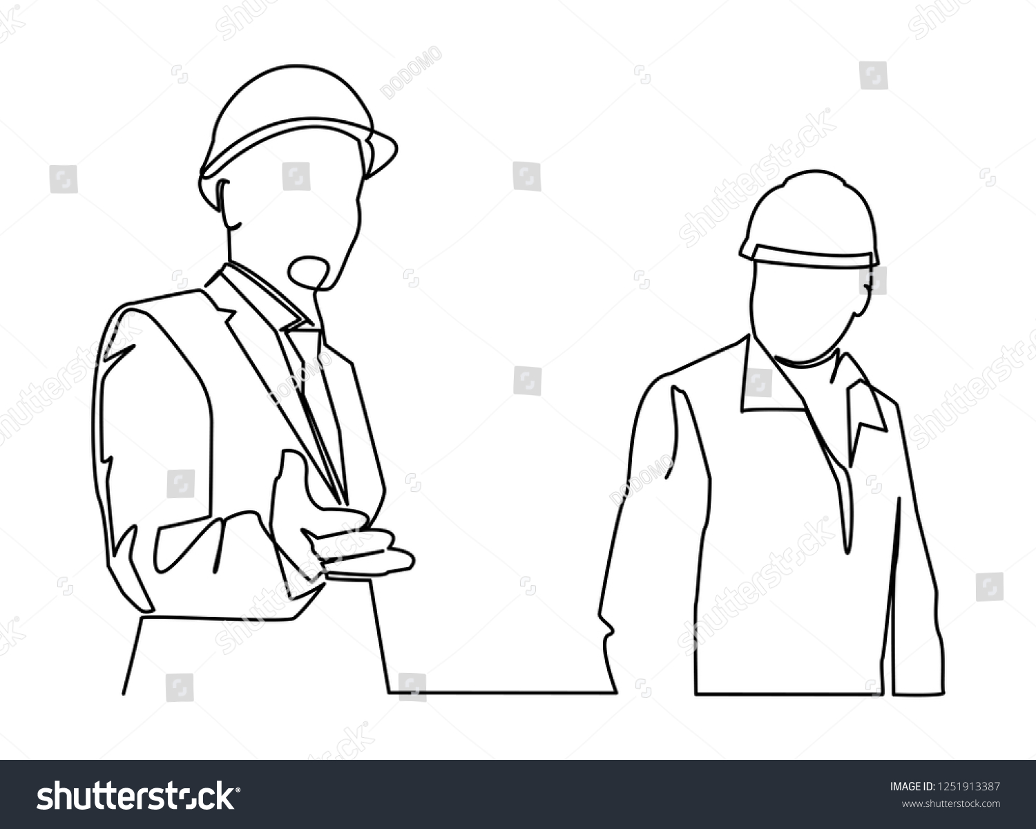 Continuous Line Drawing Engineer Building Construction: เวกเตอร์สต็อก ...