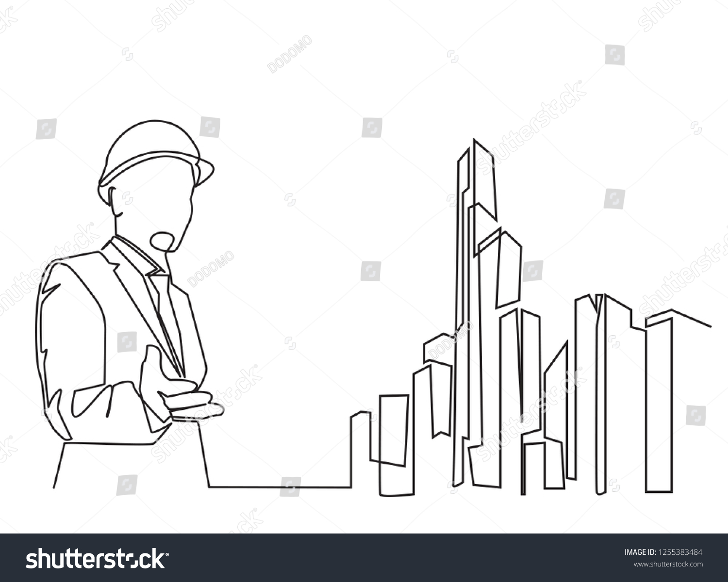 Continuous Line Drawing Engineer Building Construction Stock Vector ...