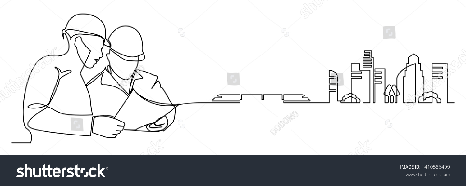 Continuous Line Drawing Engineer Building Construction: Vector có sẵn ...