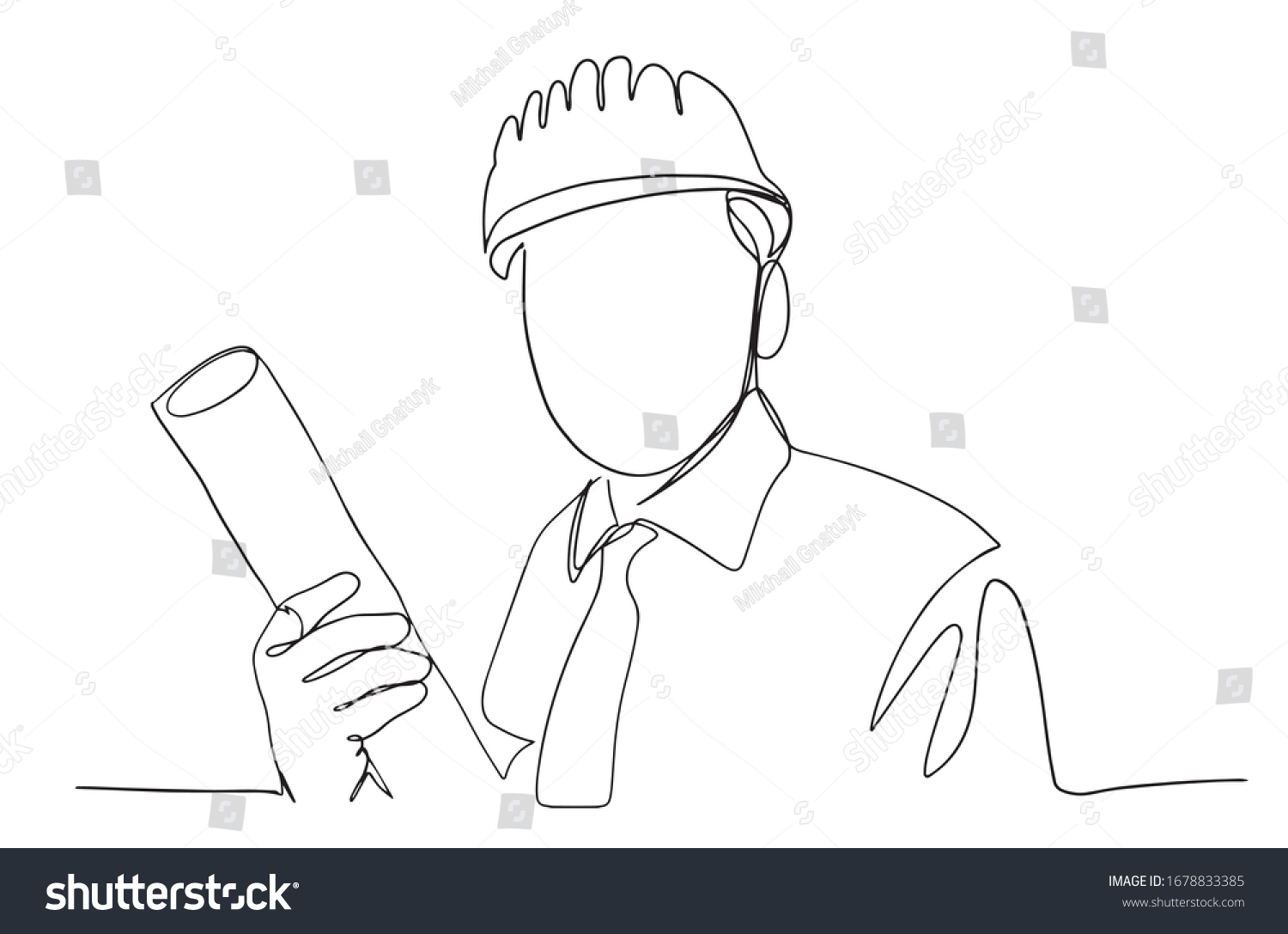 Continuous Line Drawing Engineer Building Construction Stock Vector ...