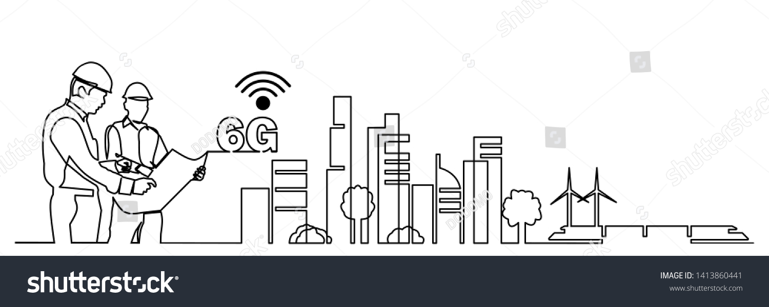 Continuous Line Drawing Engineer Building Construction: เวกเตอร์สต็อก ...