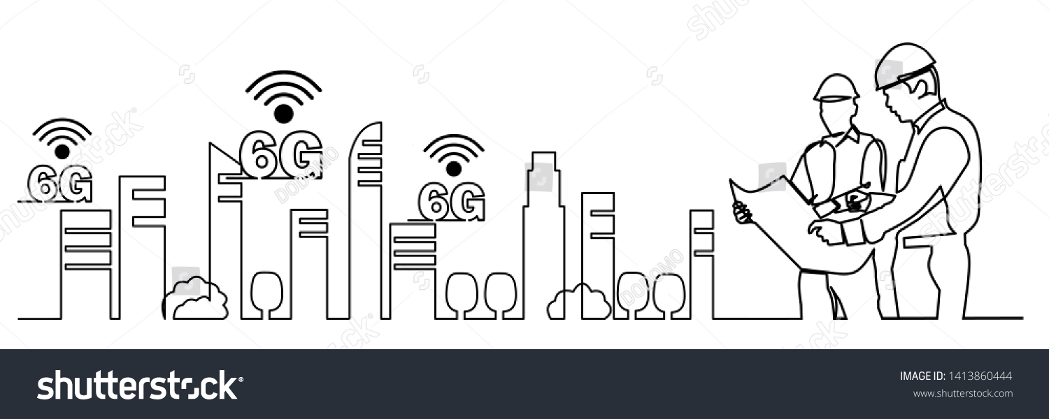 Continuous Line Drawing Engineer Building Construction Stock Vector ...