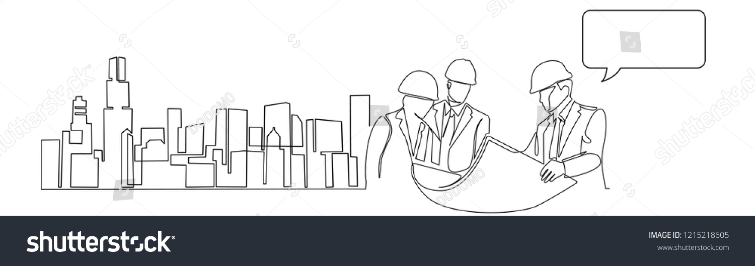 Continuous Line Drawing Engineer Building Construction Stock Vector ...