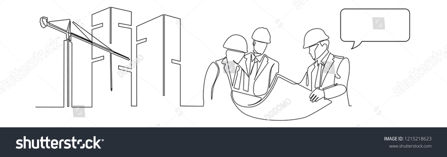 Continuous Line Drawing Engineer Building Construction Stock Vector ...