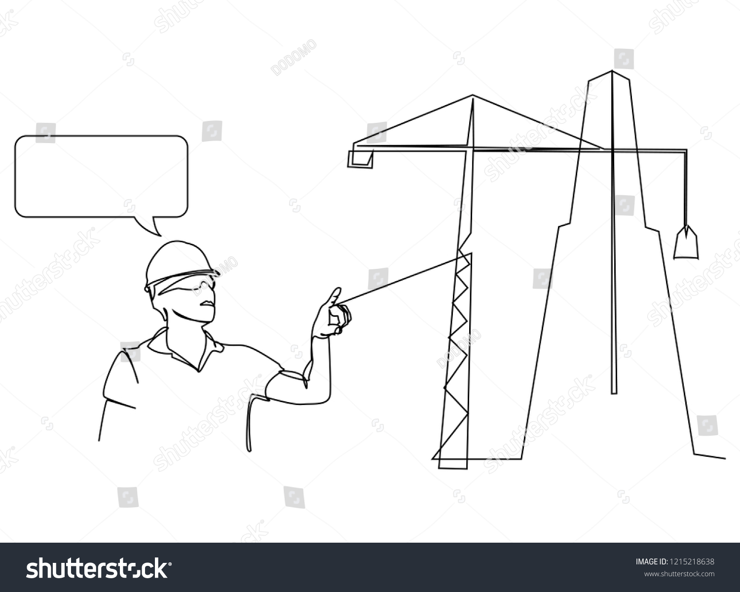 Continuous Line Drawing Engineer Building Construction 스톡 벡터(로열티 프리 ...