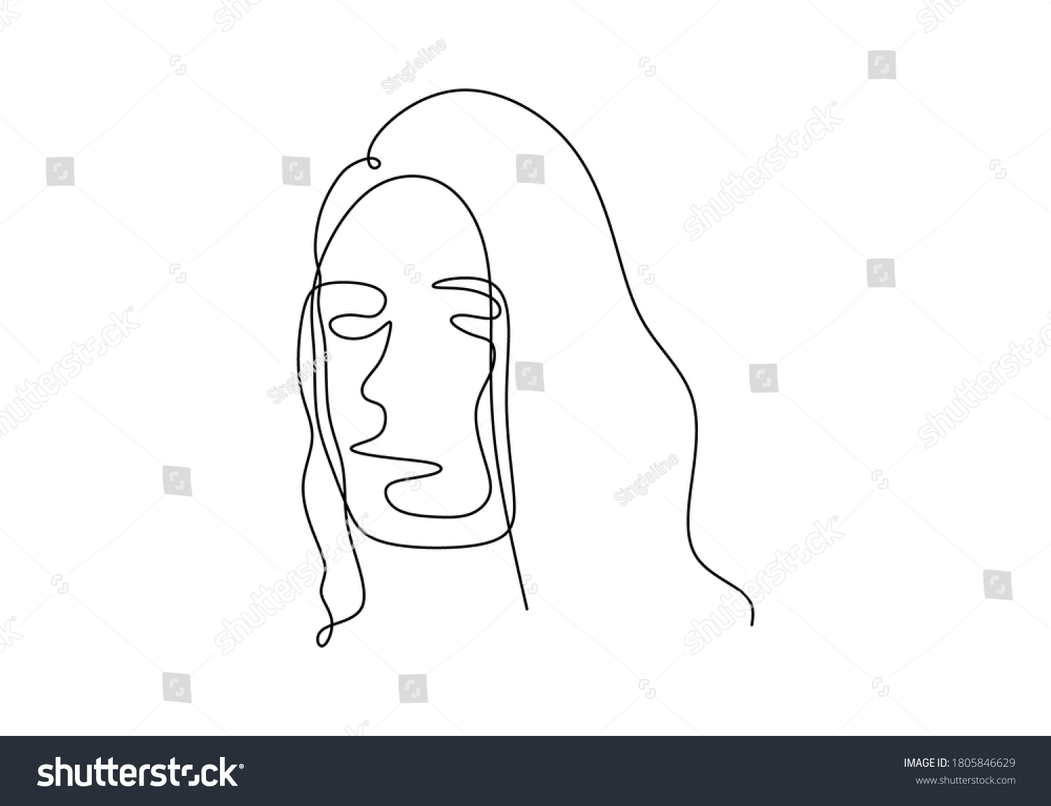 Continuous Line Drawing Face Abstract Minimalism Stok Vektör Telifsiz