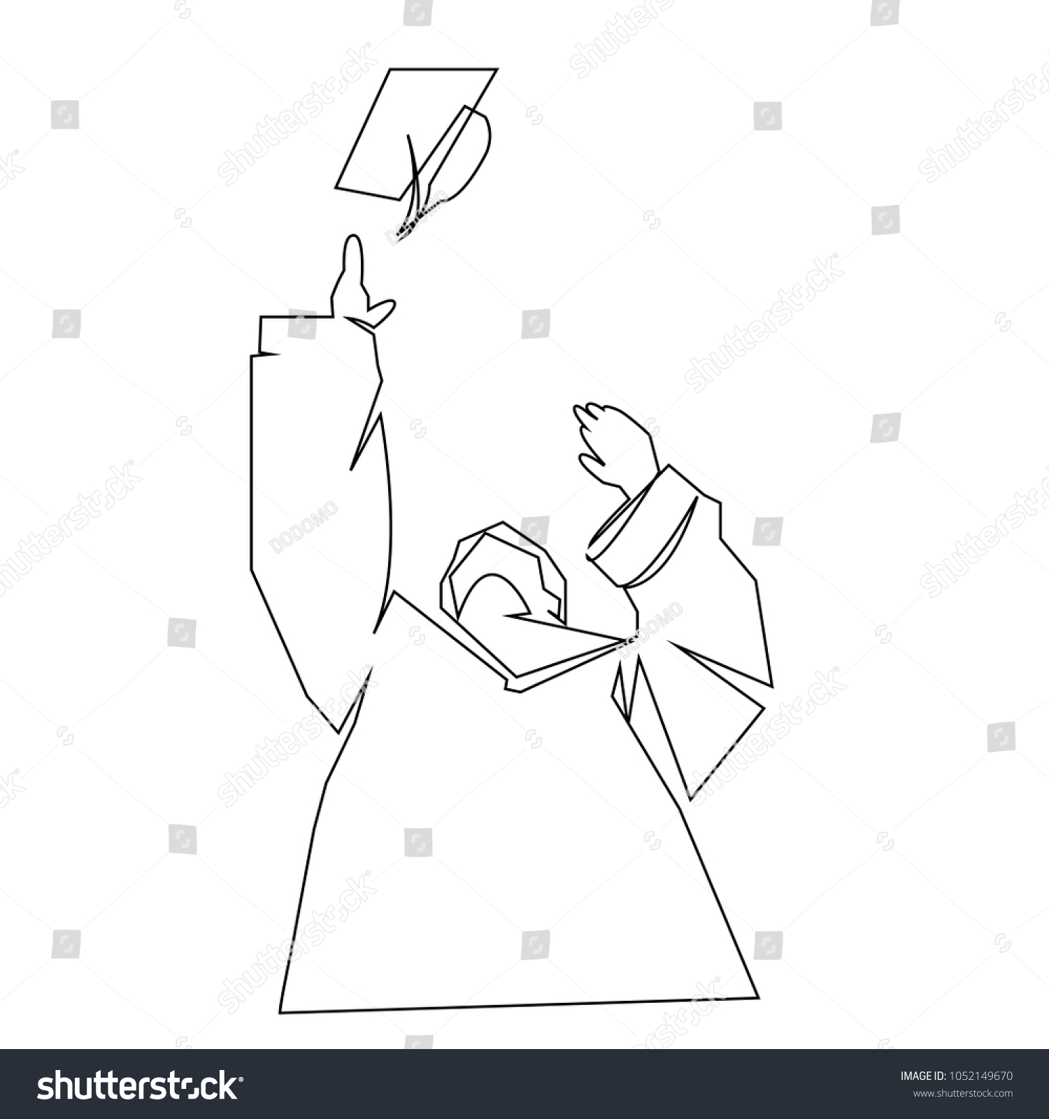 Continuous Line Drawing Graduation Vector Illustration 스톡 벡터(로열티 프리 ...