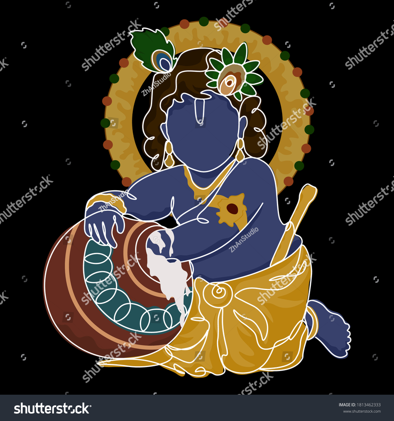 Continuous Line Drawing Krishna Silhouette Stock Vector (Royalty Free ...