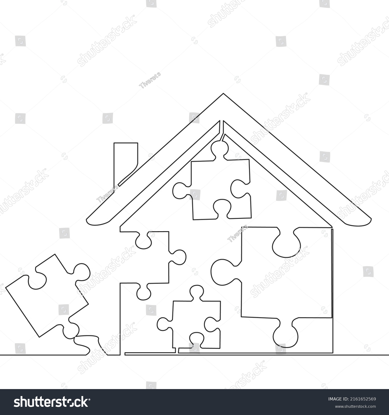 Continuous Line Drawing Modular House Puzzle Stock Vector (Royalty Free ...