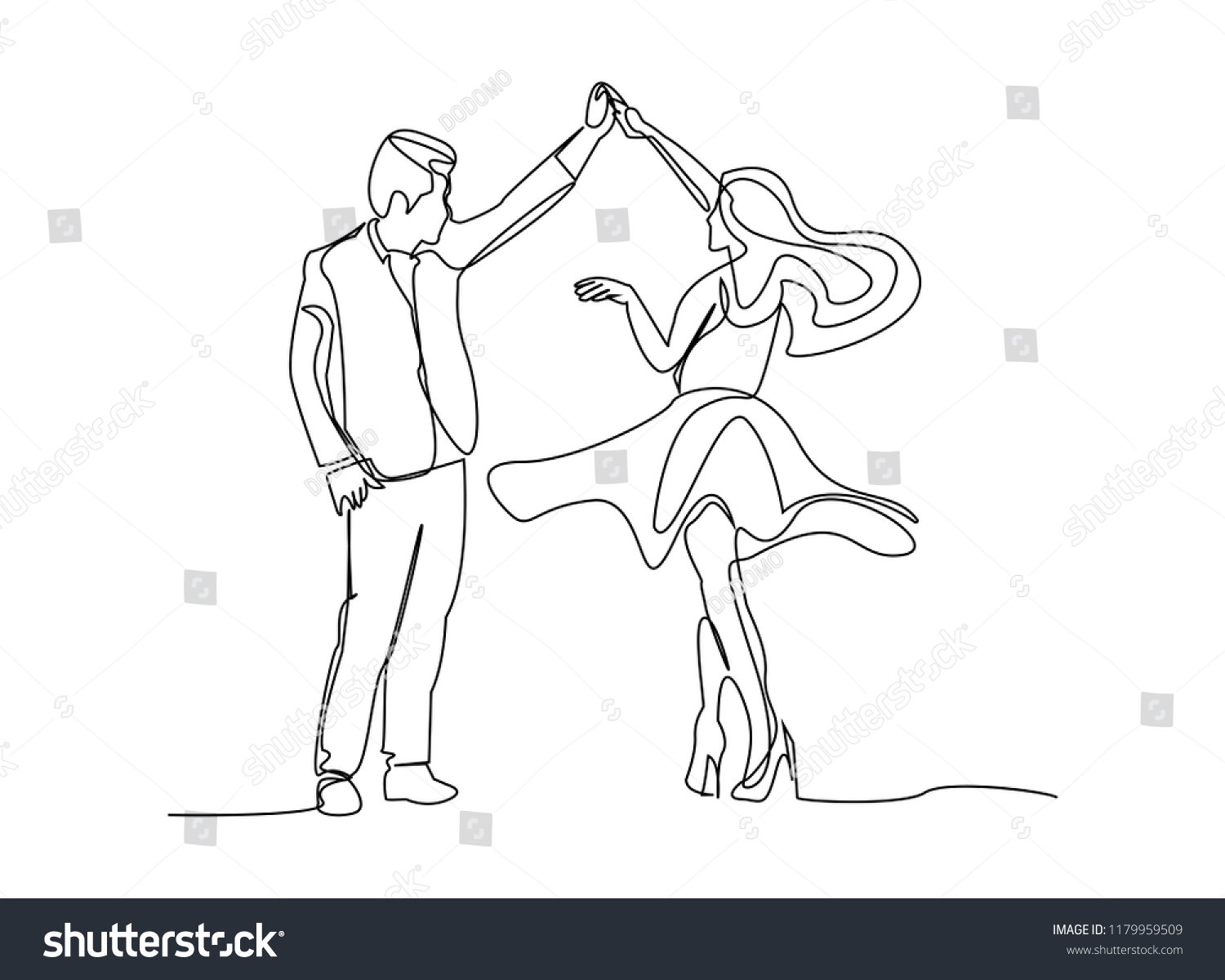 Continuous Line Drawing Man Woman Dancing Stock Vector Royalty Free