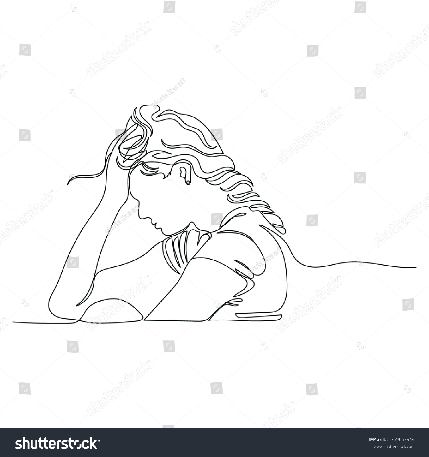 Continuous Line Drawing Depressed Women Emotional Stock Vector (Royalty ...