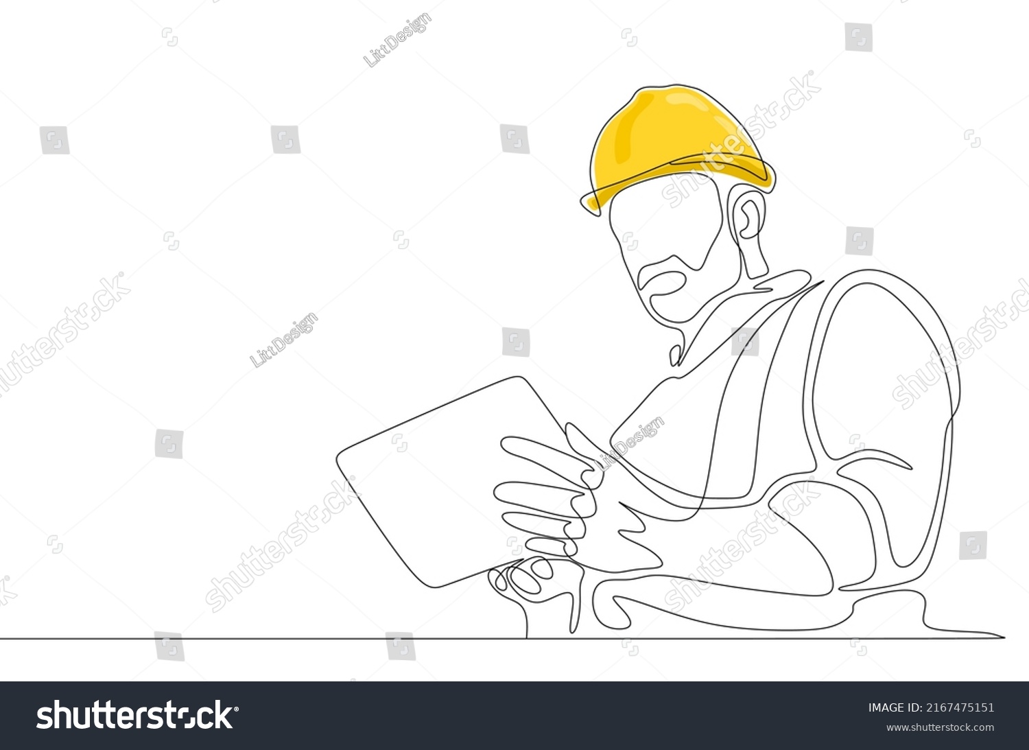 Continuous Line Drawing Foreman Controlling Building Stock Vector ...