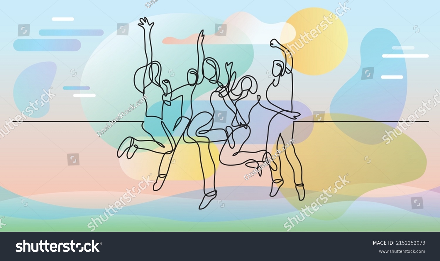 Continuous Line Drawing Happy Teenagers Jumping Stock Vector (Royalty ... Continuous Line Drawing Happy Teenagers Jumping Stock Vector (Royalty ...