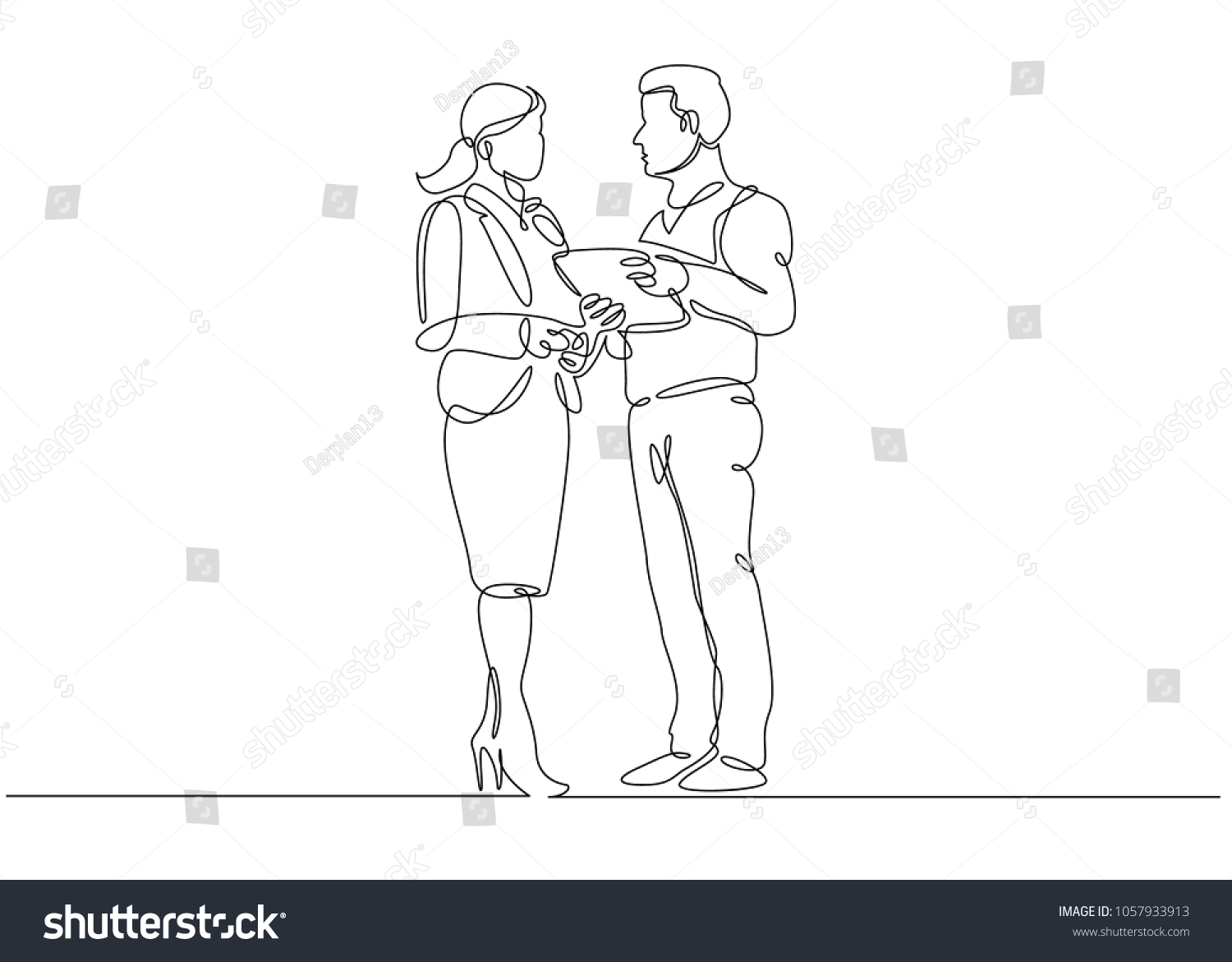 Continuous Line Drawing Man Woman Discussing Stock Vector Royalty Free