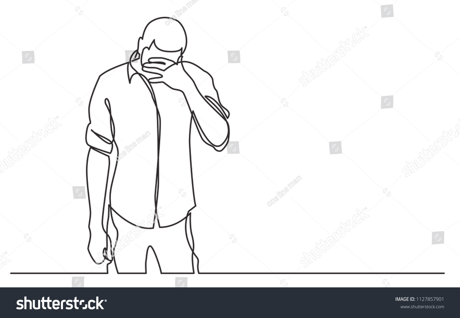 Continuous Line Drawing Standing Man Despair Stock Vector Royalty Free