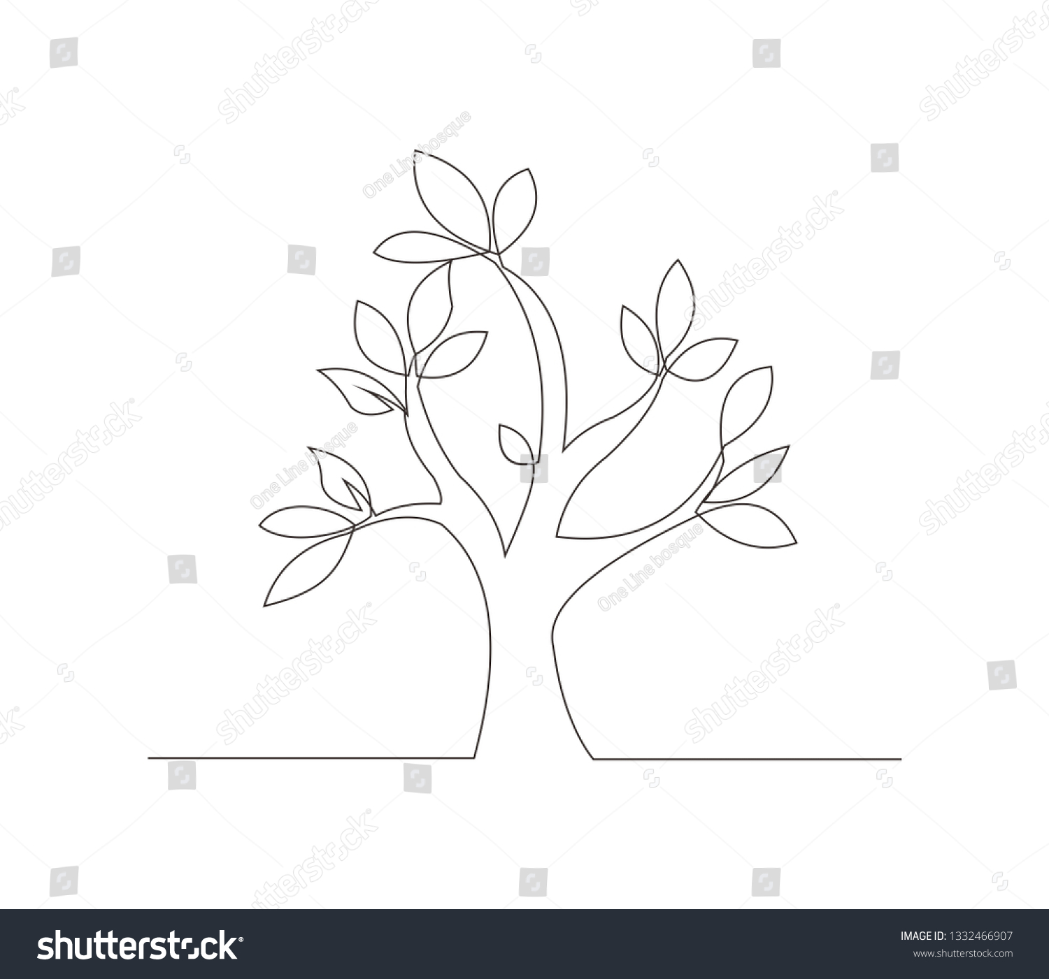 Continuous Line Drawing Tree Vector Stock Vector (Royalty Free ...