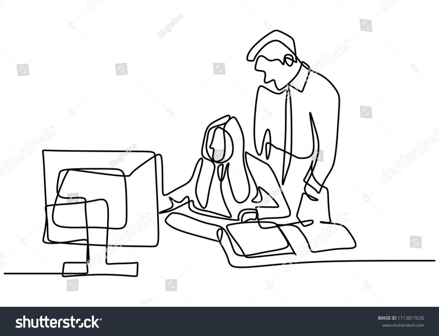 Continuous Line Drawing Two Coworkers Discussing Stock Vector (Royalty ... Continuous Line Drawing Two Coworkers Discussing Stock Vector (Royalty ...