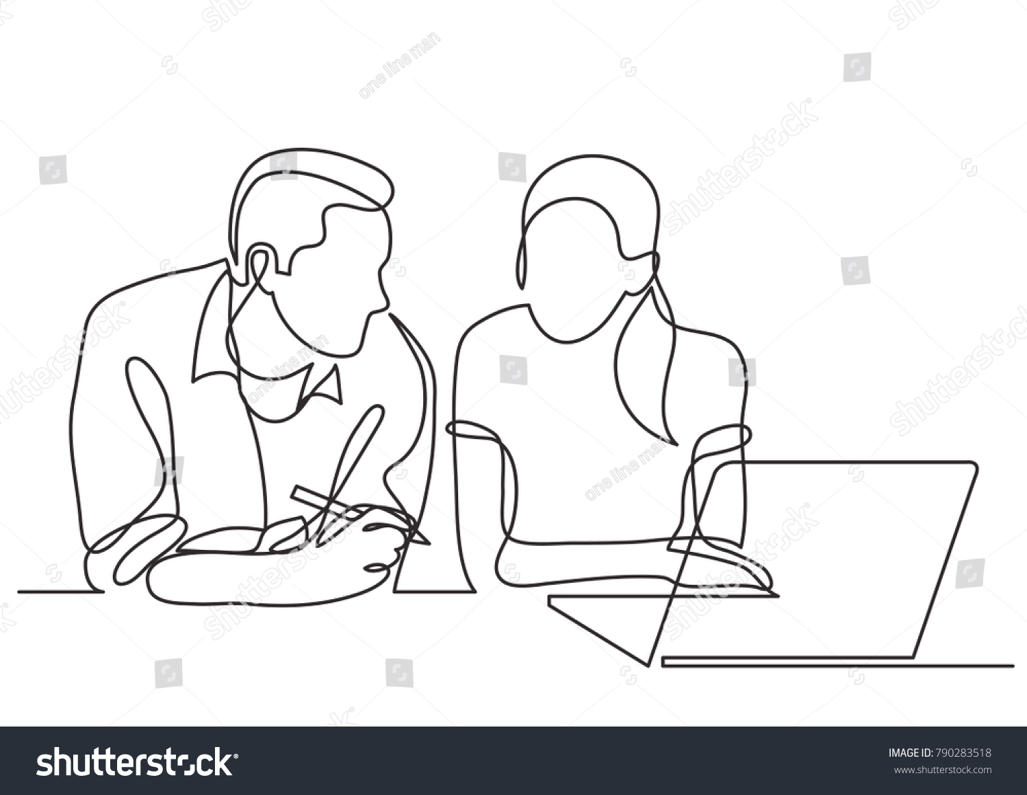 Continuous Line Drawing Two Coworkers Talking Stock Vector (Royalty ... Continuous Line Drawing Two Coworkers Talking Stock Vector (Royalty ...