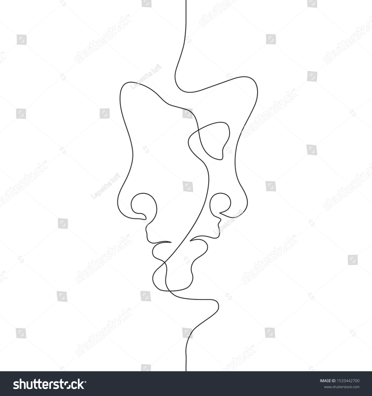 Continuous Line Drawing Two Faces Vector: เวกเตอร์สต็อก (ปลอดค่า ...