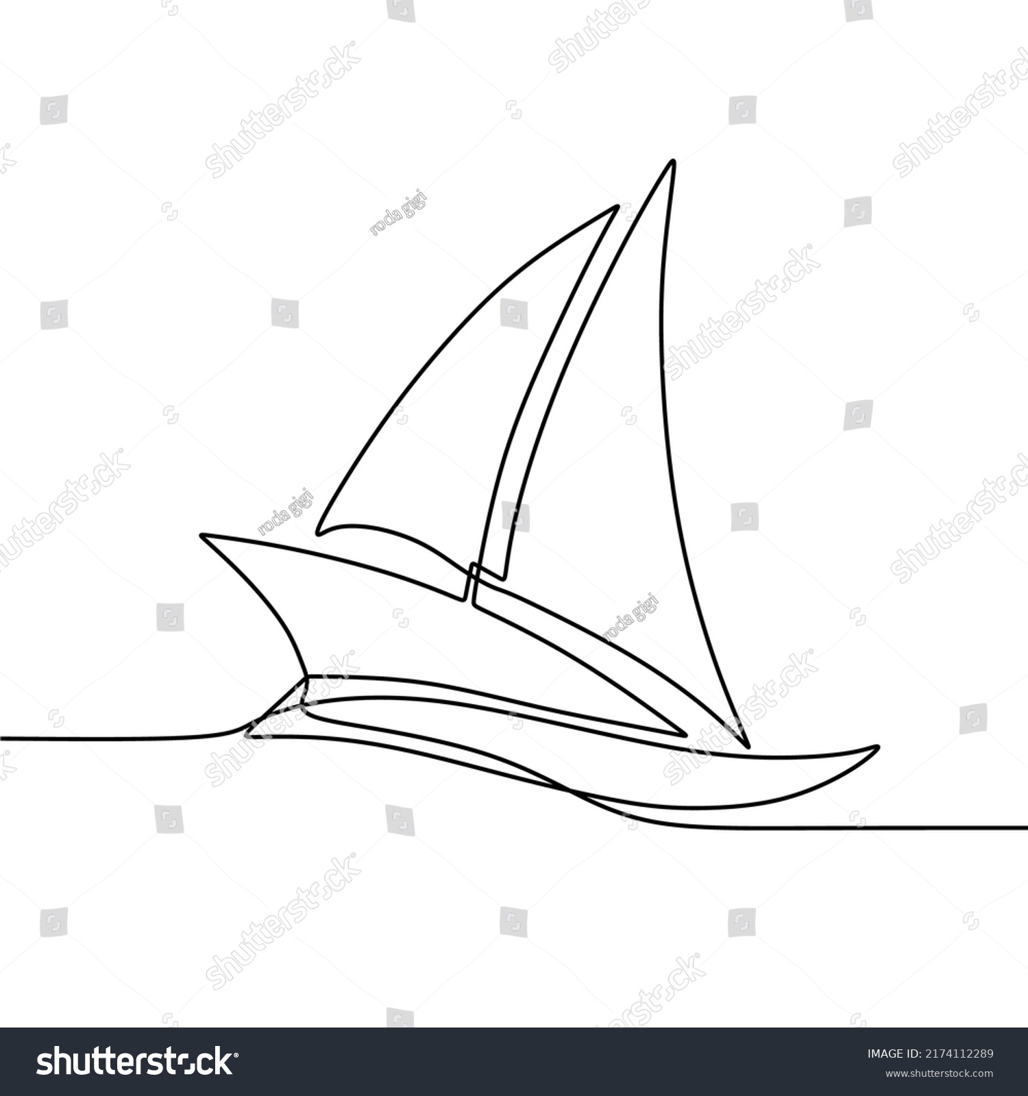 Continuous Line Drawing On Boat Stock Vector (Royalty Free) 2174112289 ...