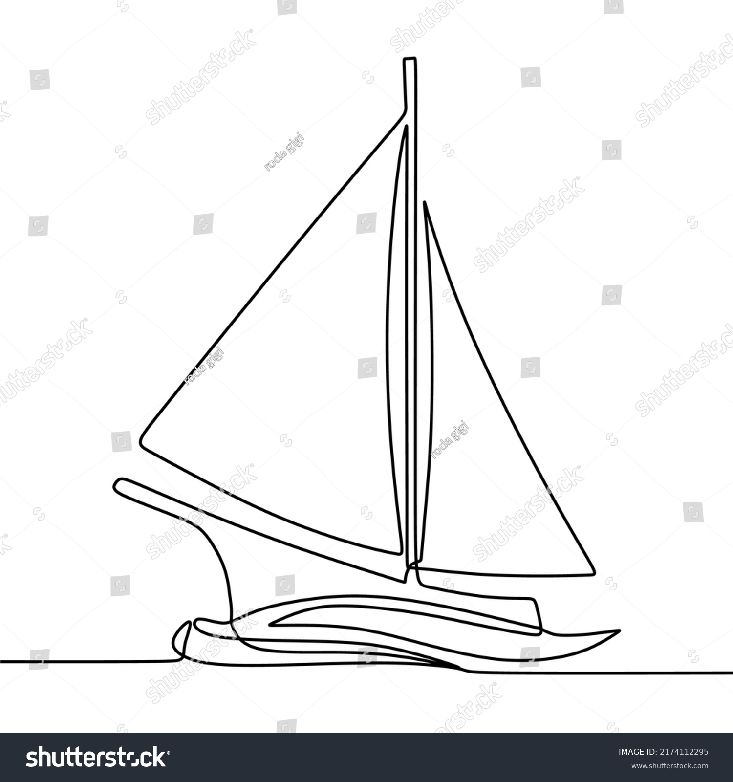 Continuous Line Drawing On Boat Stock Vector (Royalty Free) 2174112295 ...