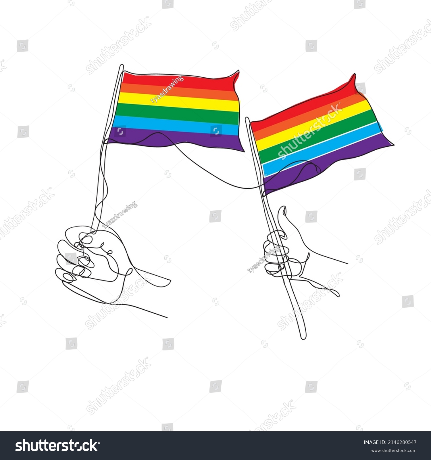 Continuous Line Drawing Rainbow Flag Illustration Stock Vector (Royalty ...
