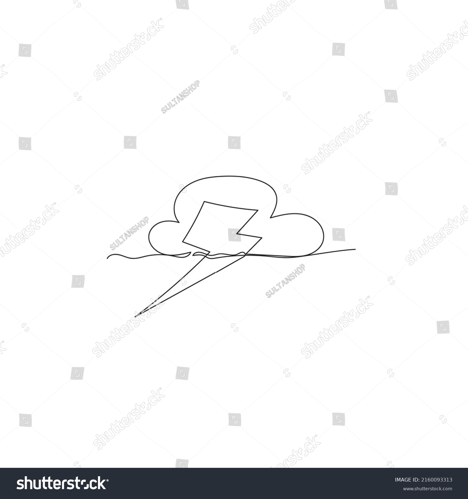 Continuous Line Drawing Sky Clouds Lightning Stock Vector (Royalty Free ...