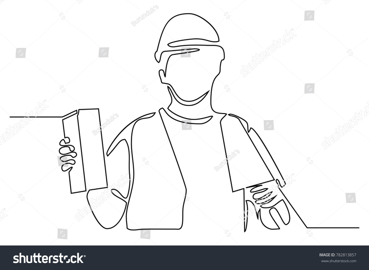 Continuous Line Drawing Standing Builder Man : image vectorielle de ...
