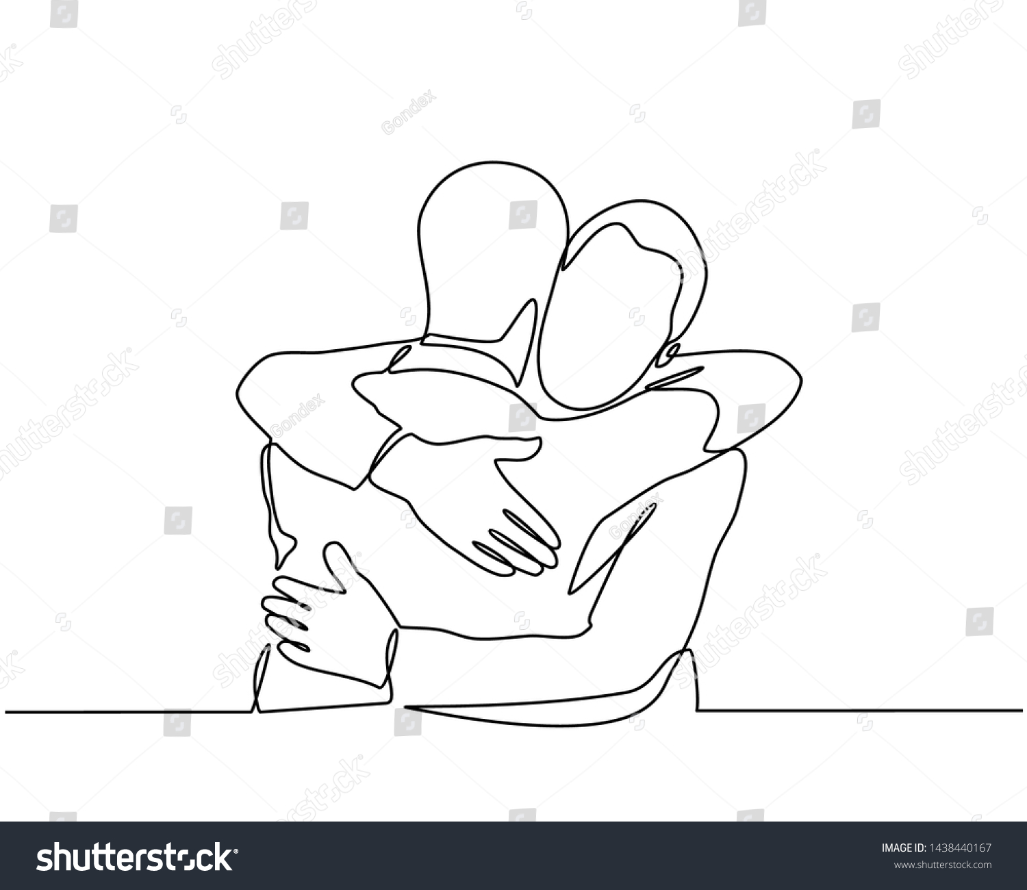 Continuous Line Drawings Cheerful Friends Embracing Stock Vector