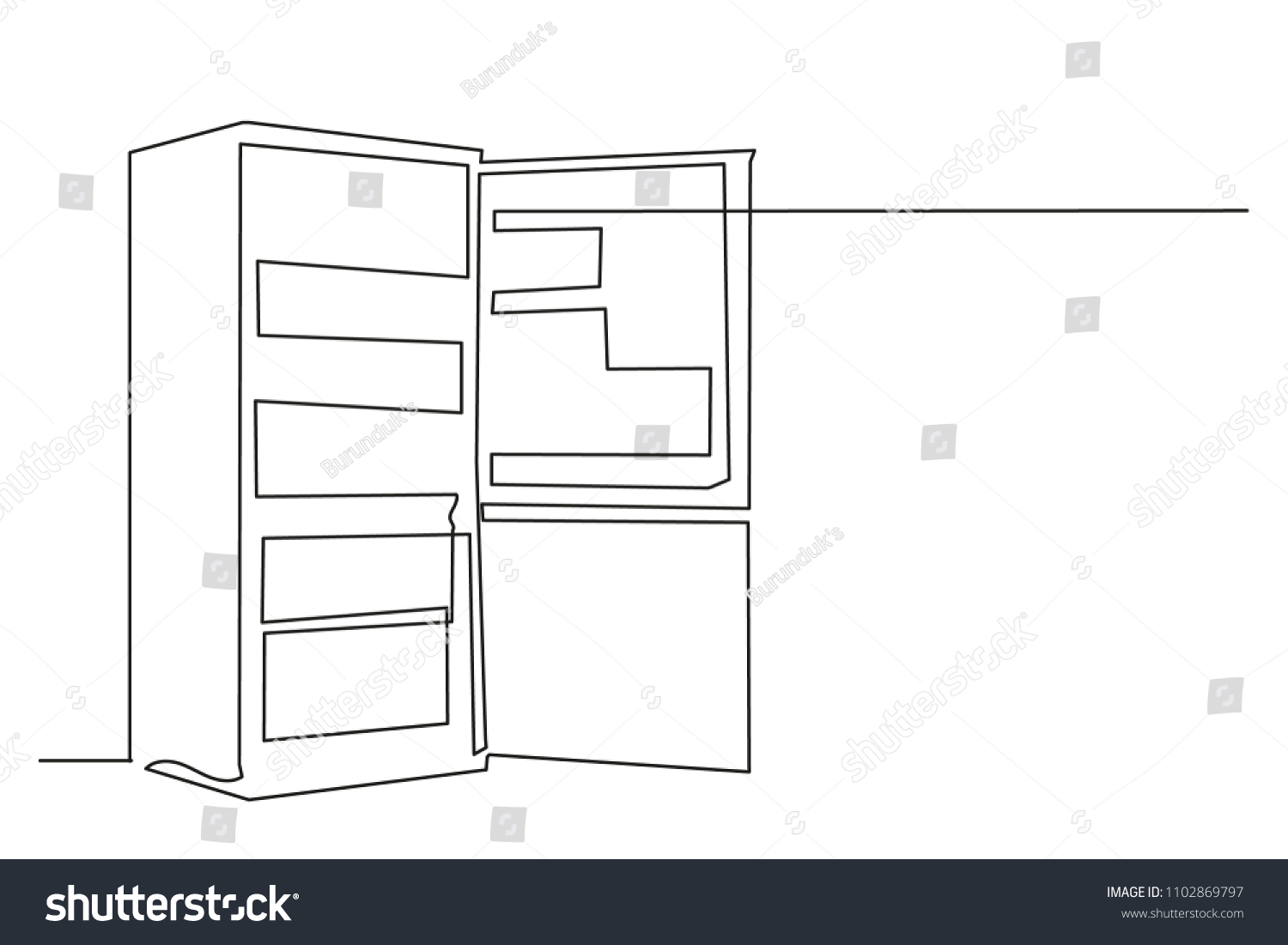 Continuous Line Empty Refrigerator Drawing Hands 库存矢量图（免版税）1102869797 ...