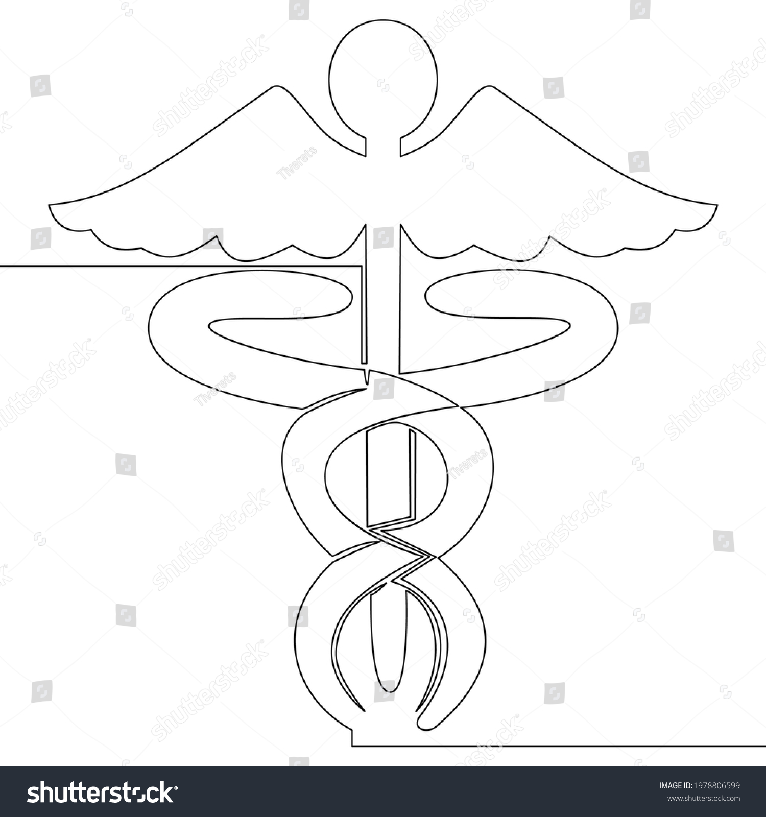 Continuous One Single Line Drawing Caduceus 스톡 벡터 로열티 프리 1978806599